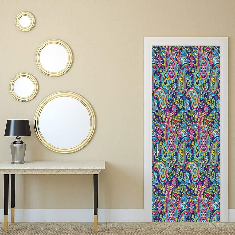 Bohemian Flower Door Sticker Retro Ethnic Style Decal Removable Boho ...