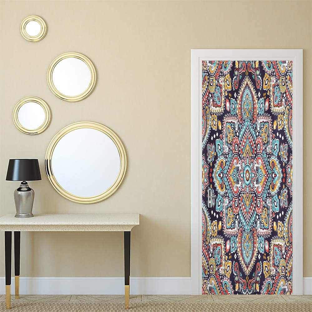 Bohemian Flower Door Sticker Retro Ethnic Style Decal Removable Boho ...
