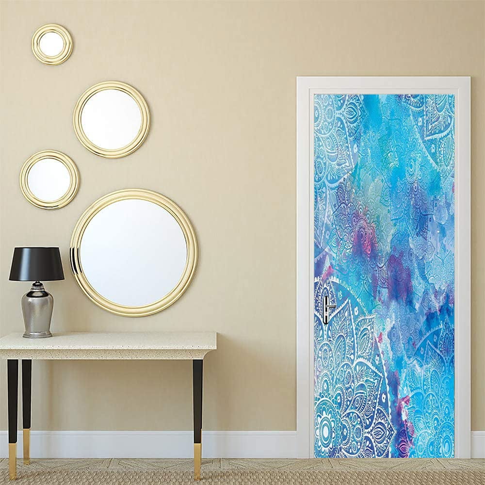 Bohemian Flower Door Sticker Retro Ethnic Style Decal Removable Boho ...