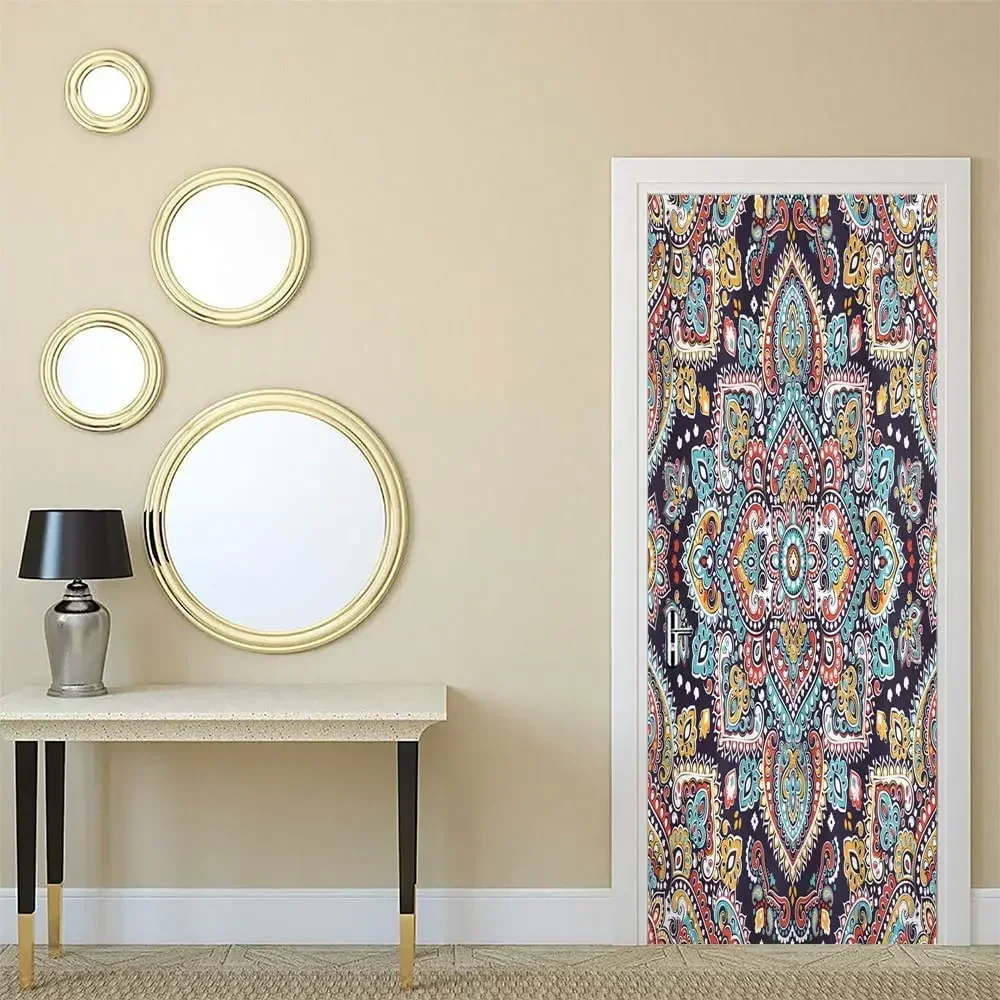 Bohemian Flower Door Sticker Retro Ethnic Style Decal Removable Boho ...