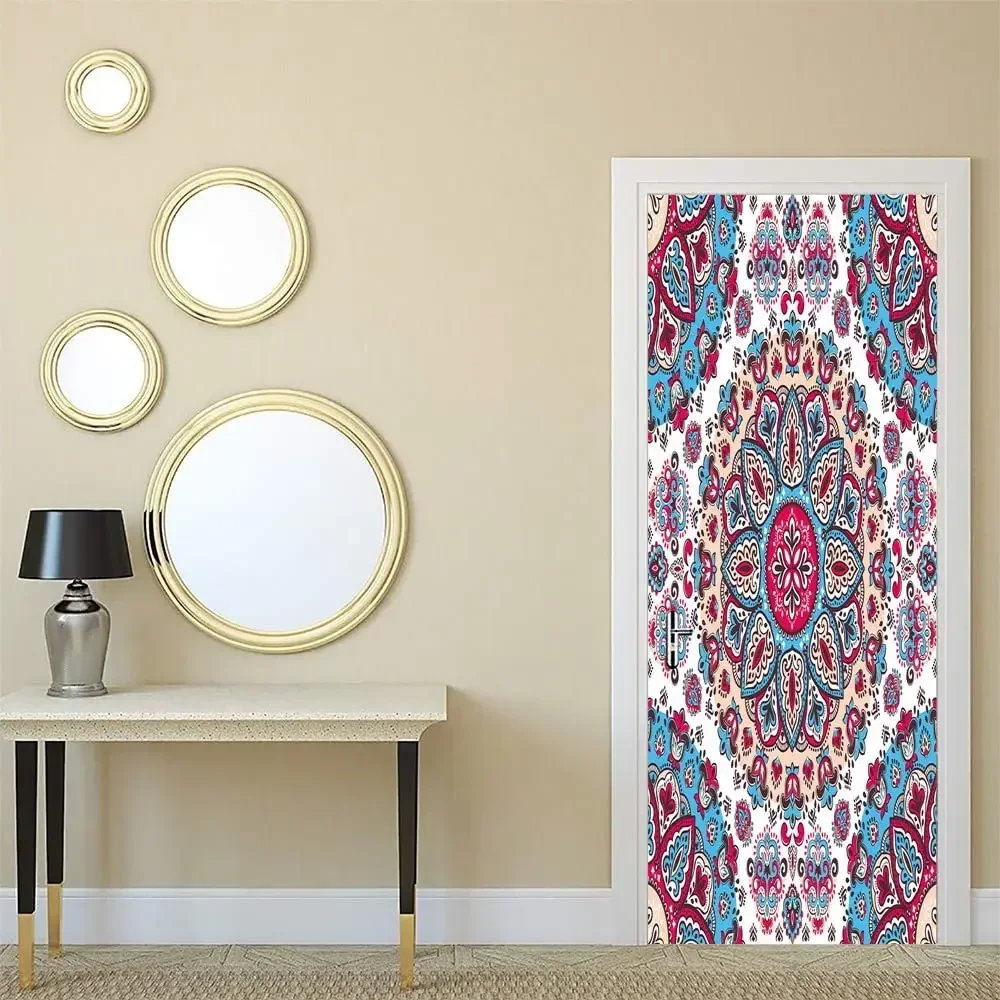 Bohemian Flower Door Sticker Retro Ethnic Style Decal Removable Boho ...