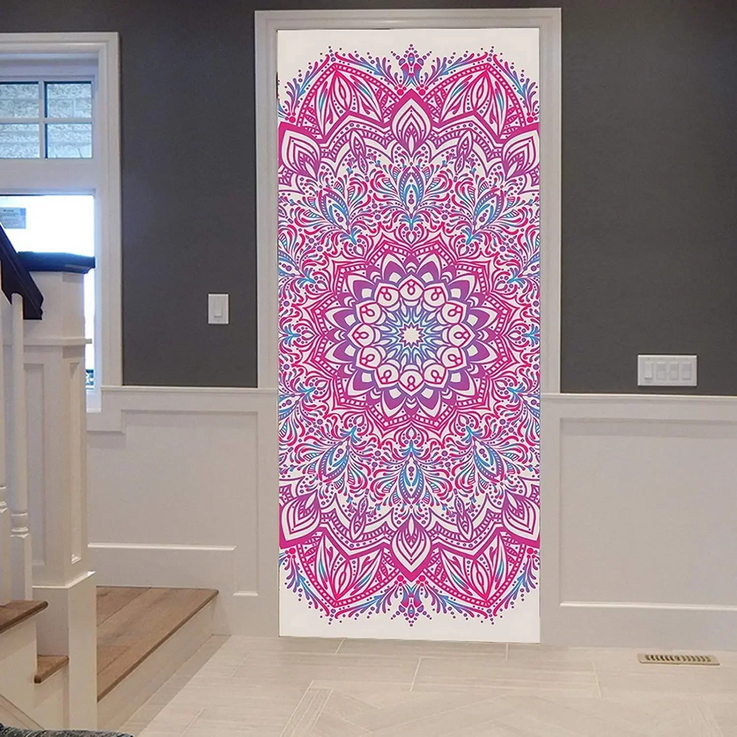 Bohemian Flower Door Sticker Retro Ethnic Style Decal Removable Boho ...