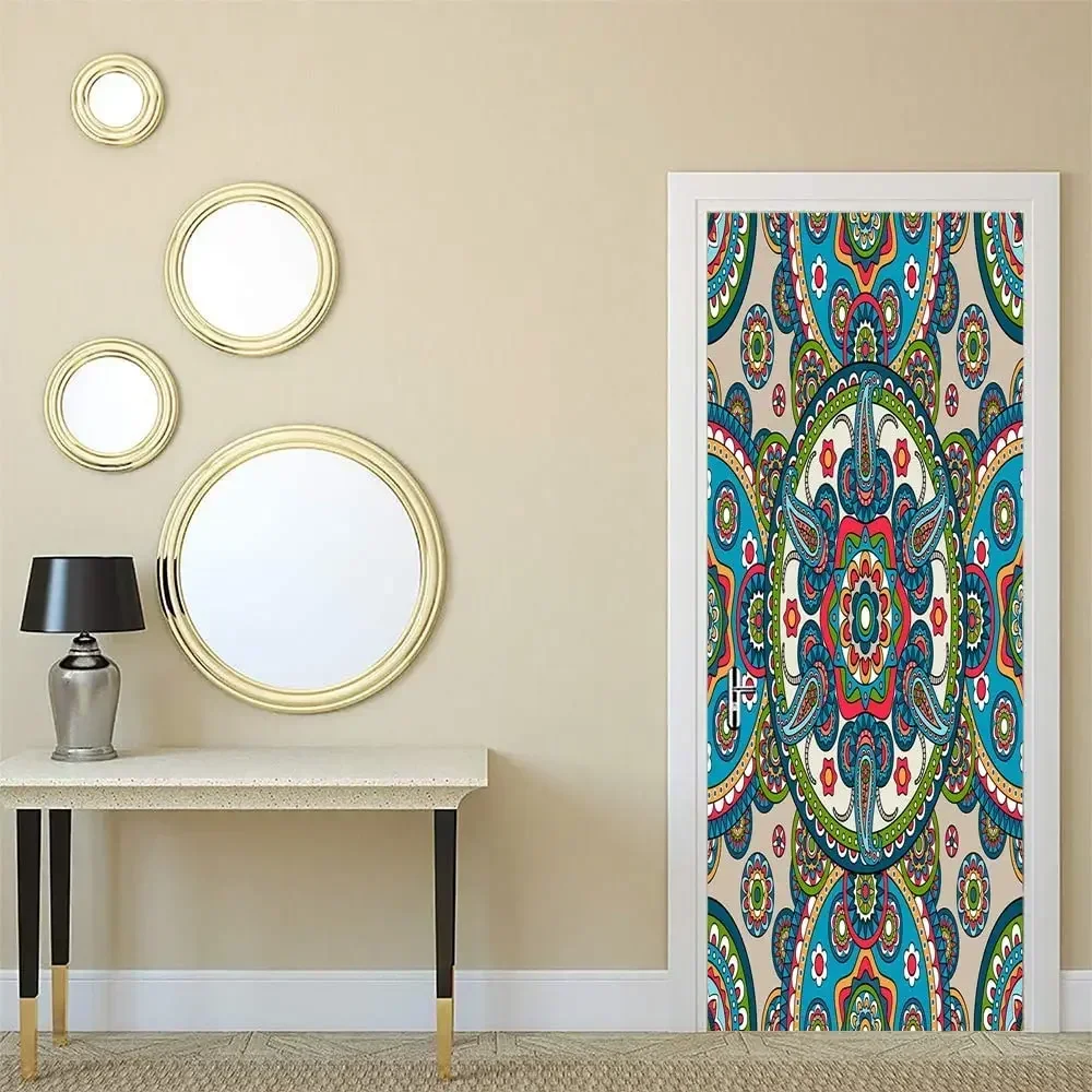 Bohemian Flower Door Sticker Retro Ethnic Style Decal Removable Boho ...