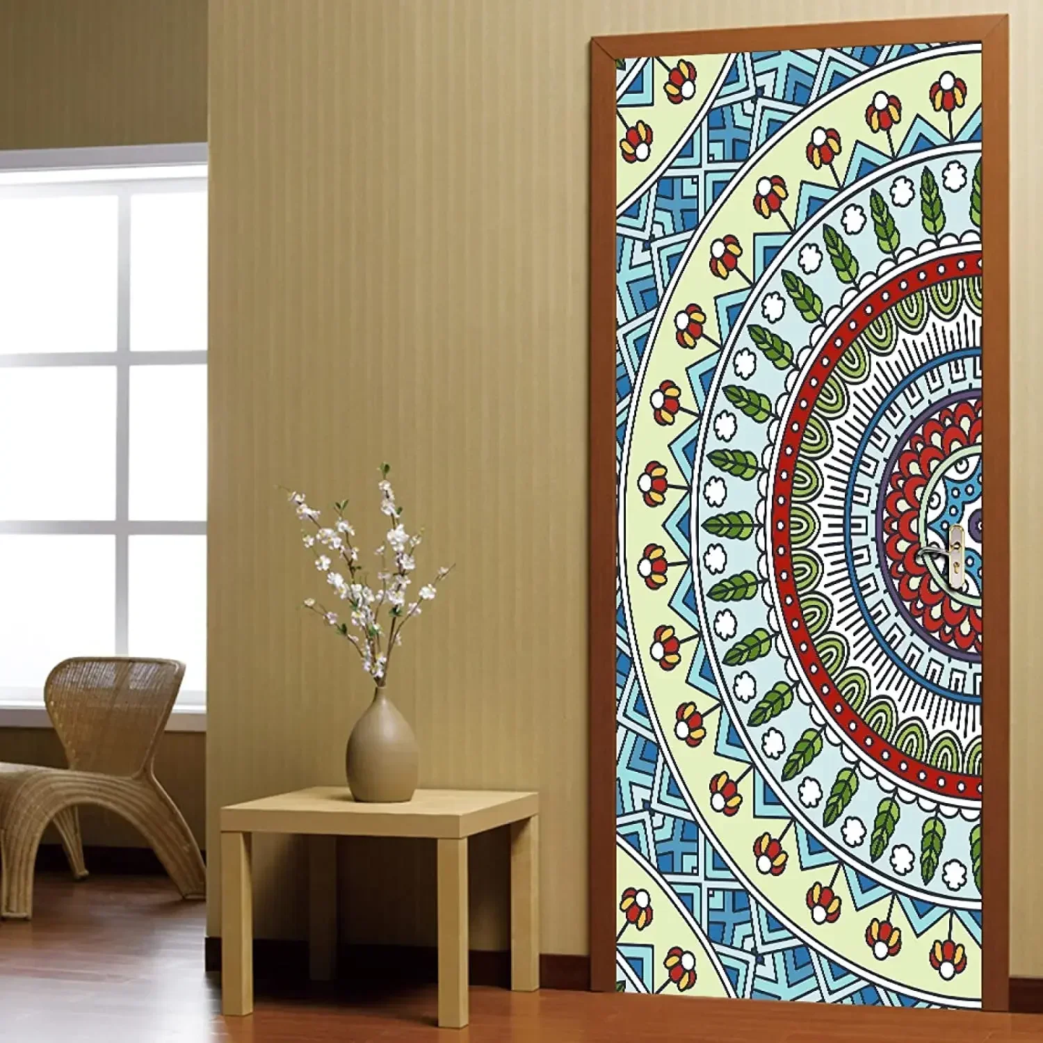 Bohemian Flower Door Sticker Retro Ethnic Style Decal Removable Boho ...