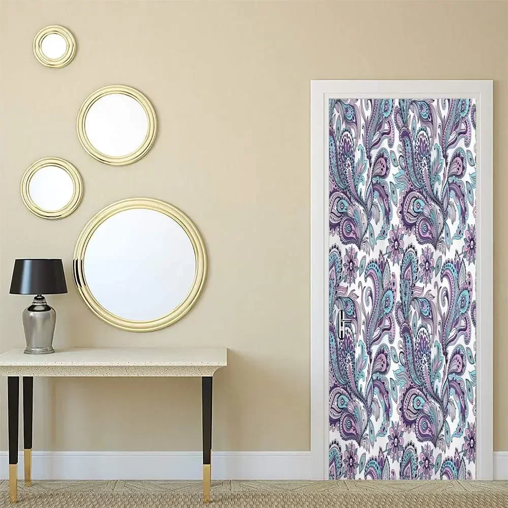 Bohemian Flower Door Sticker Retro Ethnic Style Decal Removable Boho ...