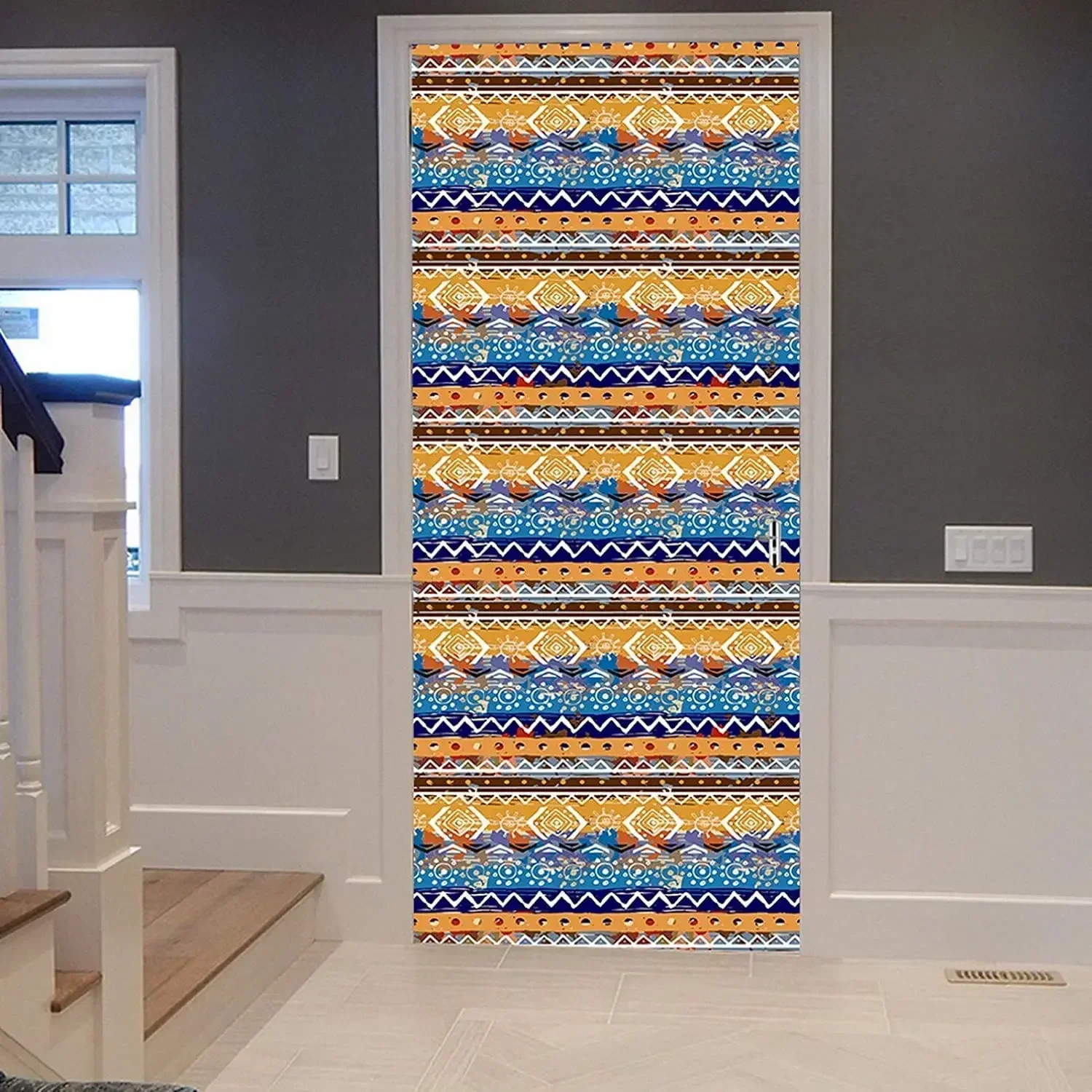 Bohemian Flower Door Sticker Retro Ethnic Style Decal Removable Boho ...