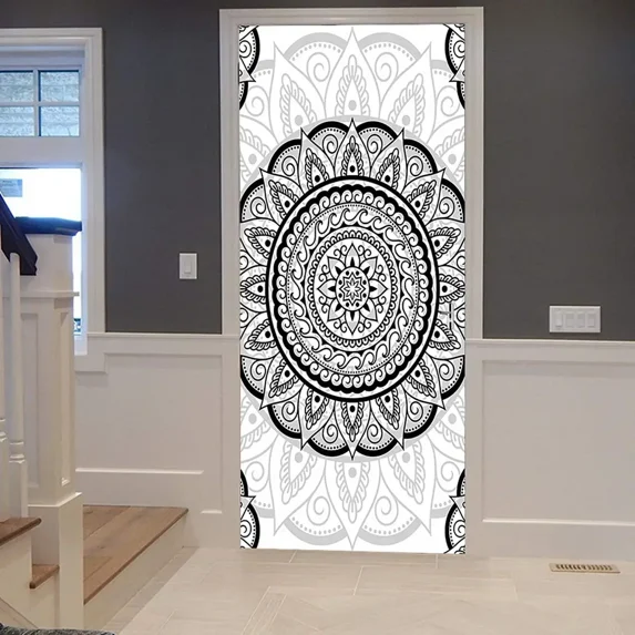 Bohemian Flower Door Sticker Retro Ethnic Style Decal Removable Boho ...