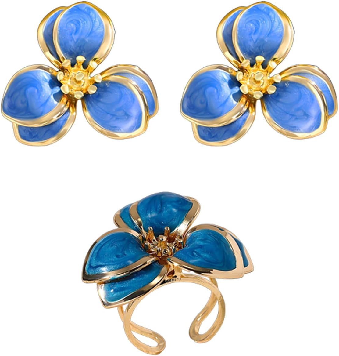 Bohemian Flower Earrings Ring Set Dainty Trendy 14K Gold Plated Boho ...