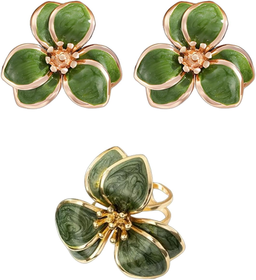 Bohemian Flower Earrings Ring Set Dainty Trendy 14K Gold Plated Boho ...