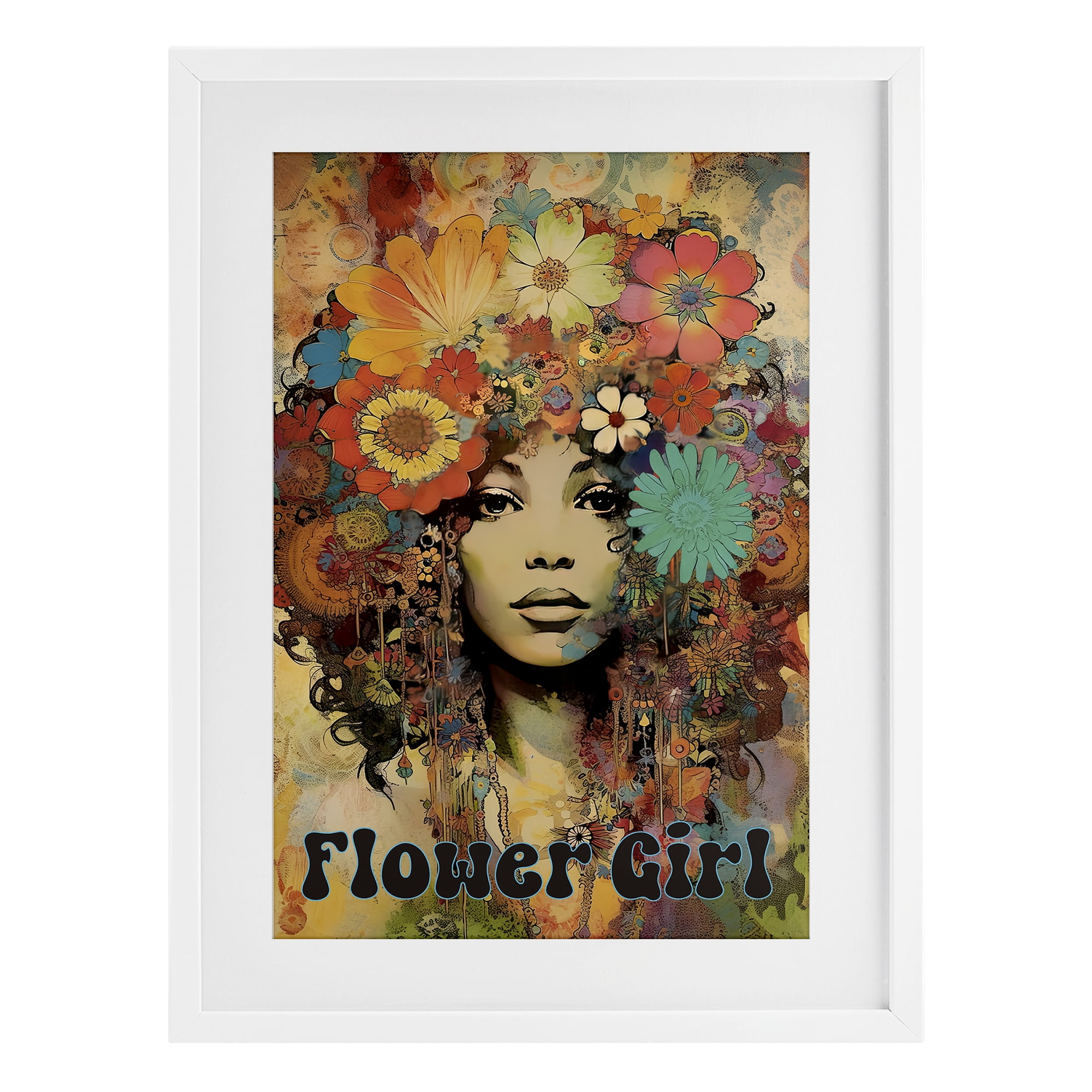 Bohemian Flower Girl White Framed Print Under Glass, design by Sasha ...