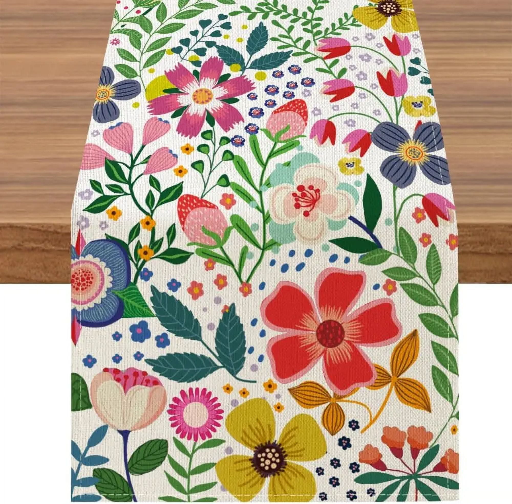Bohemian Flower Linen Table Runners Wedding ration Washable Boho Floral ...