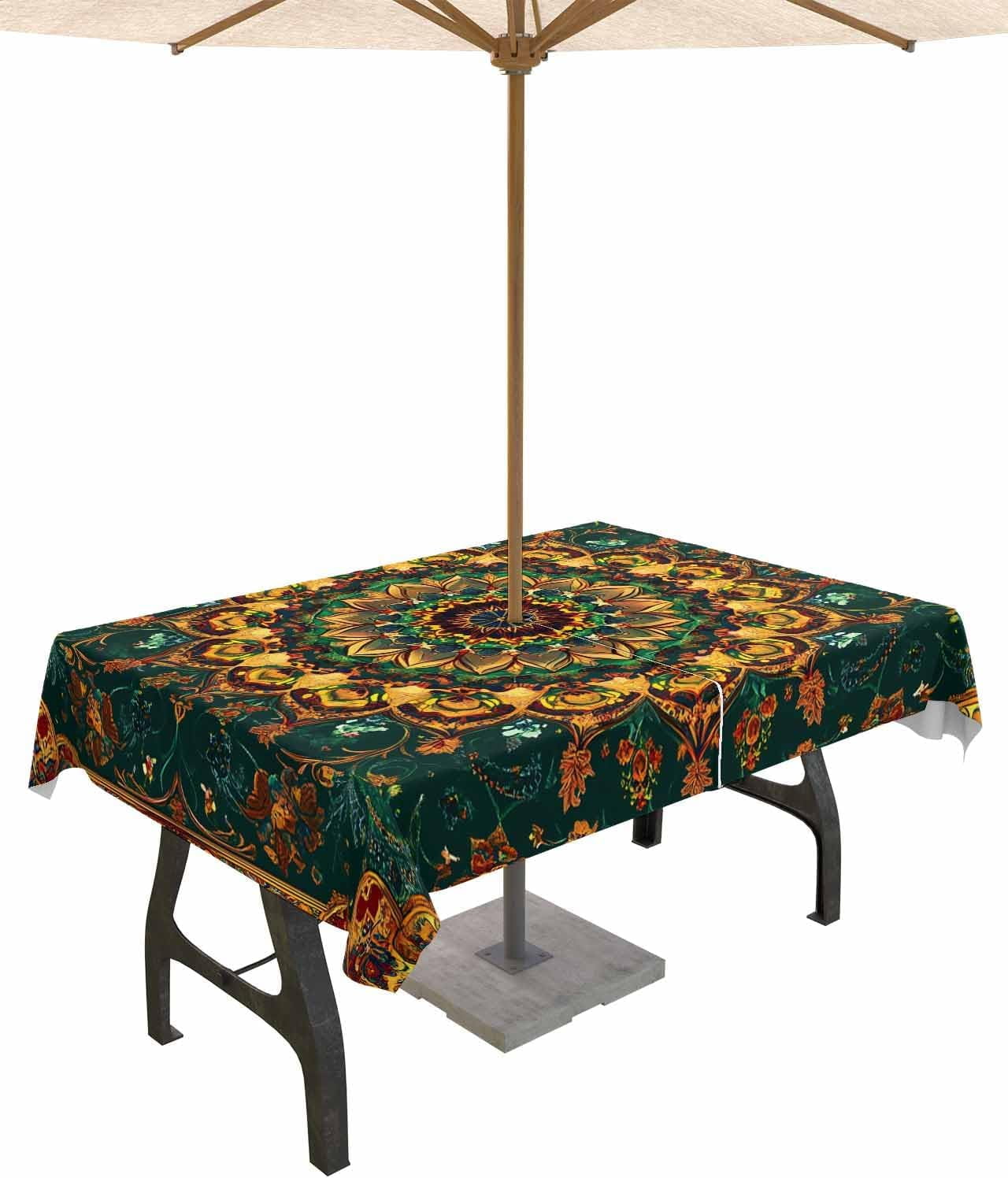 Bohemian Flower Outdoor Tablecloth with Umbrella Hole Rectangle ...