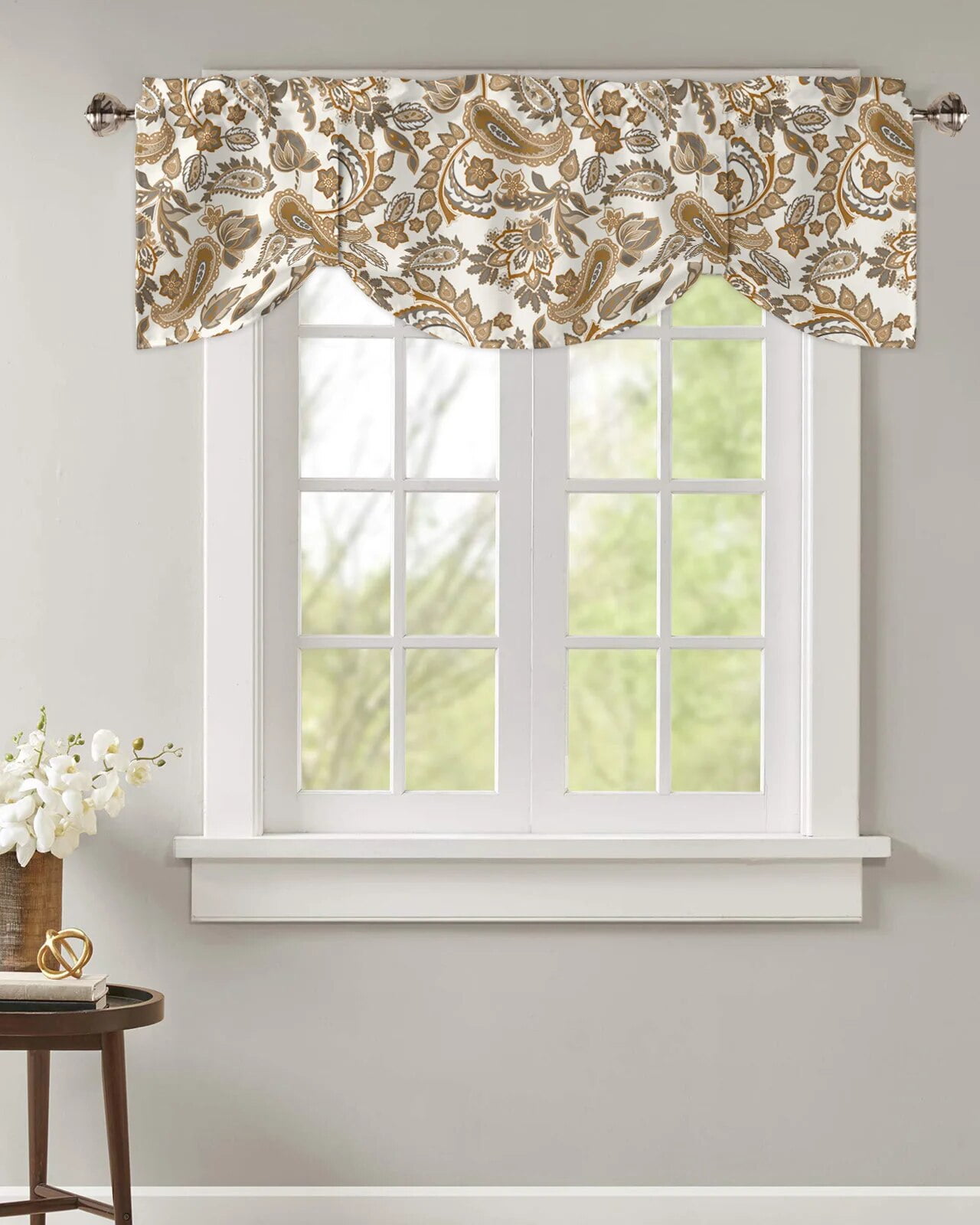 Bohemian Flower Paisley Short Window Curtain Adjustable Tie Up Valance ...