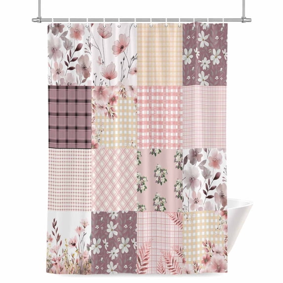 Bohemian Flower Patchwork Bathroom Shower Curtain, Spring Vintage Pink ...