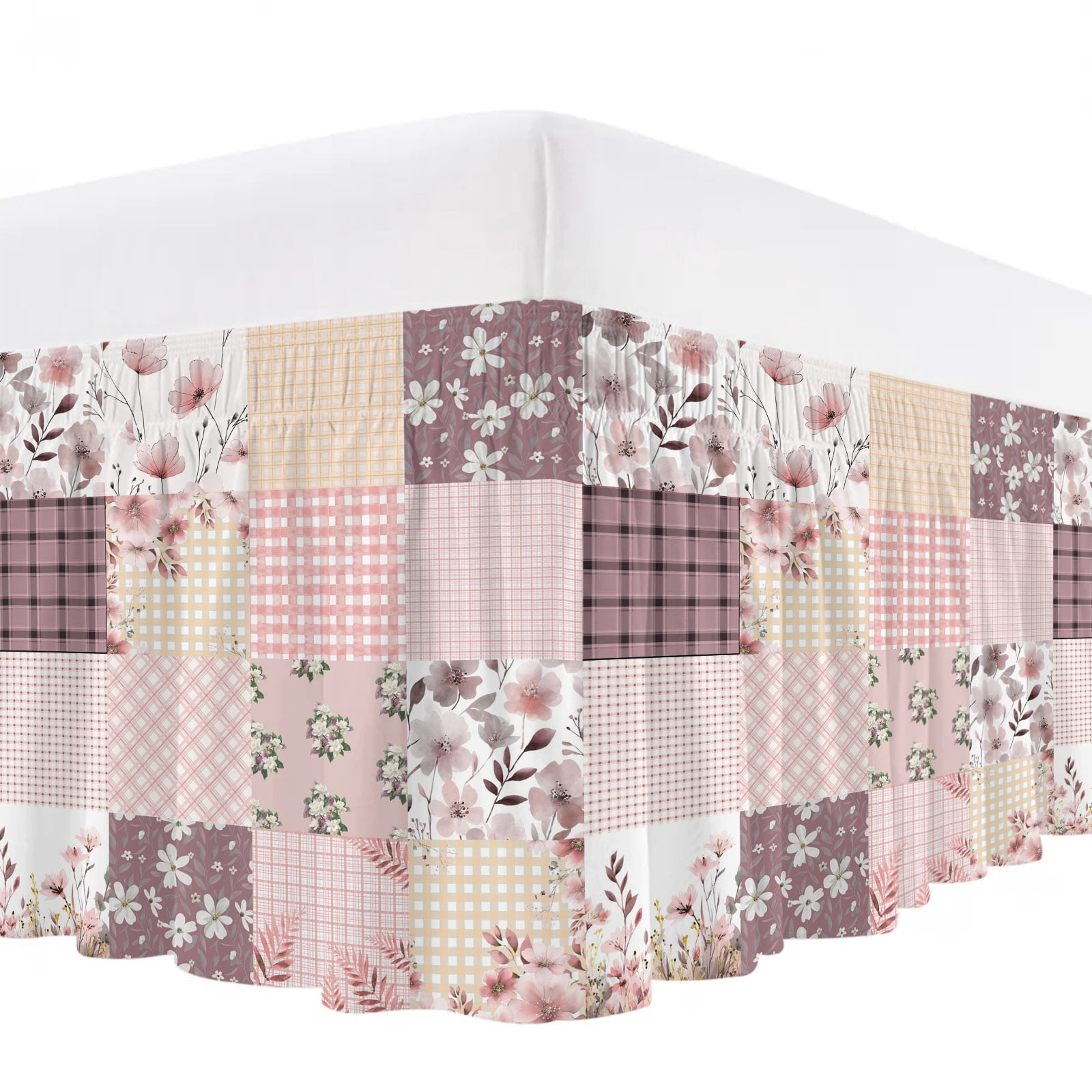 Bohemian Flower Patchwork Bed Skirt Bed Skirts King Size 18 Inch Drop ...