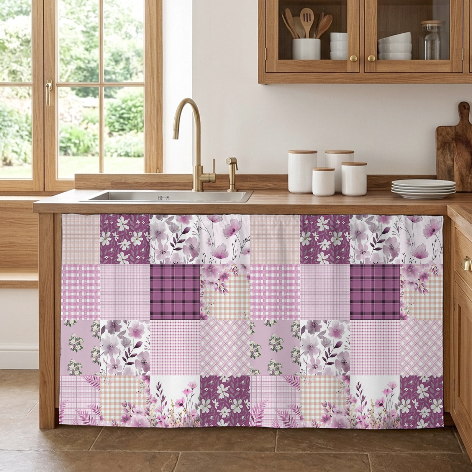 Bohemian Flower Patchwork Cabinet Curtains 28" W x 51" L, Spring ...