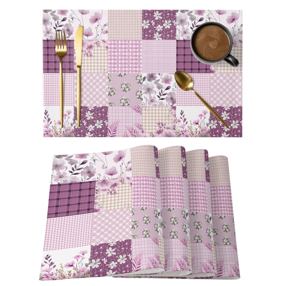 Bohemian Flower Patchwork Cotton Linen Placemats Set of 8, Spring ...