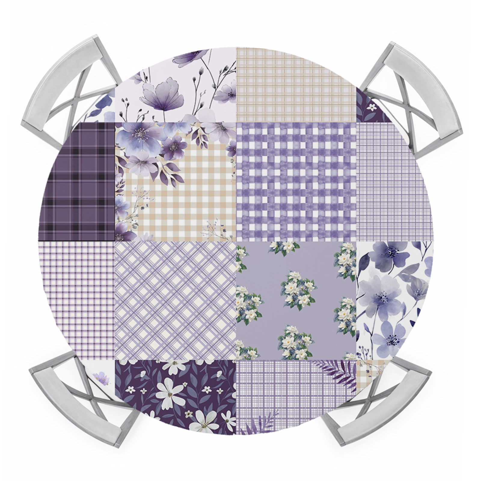 Bohemian Flower Patchwork Round Table Cover, Spring Vintage Light ...