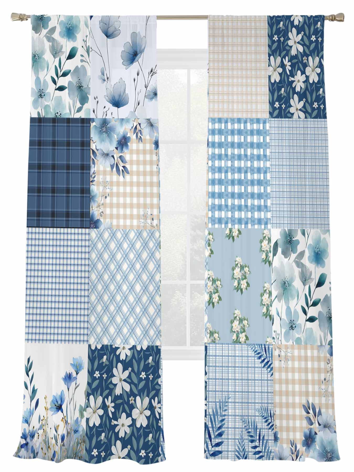 Bohemian Flower Patchwork Sheer Curtains 2 Panels Set Spring Vintage ...