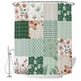 Bohemian Flower Patchwork Shower Curtain Set with Hooks, Spring Vintage ...