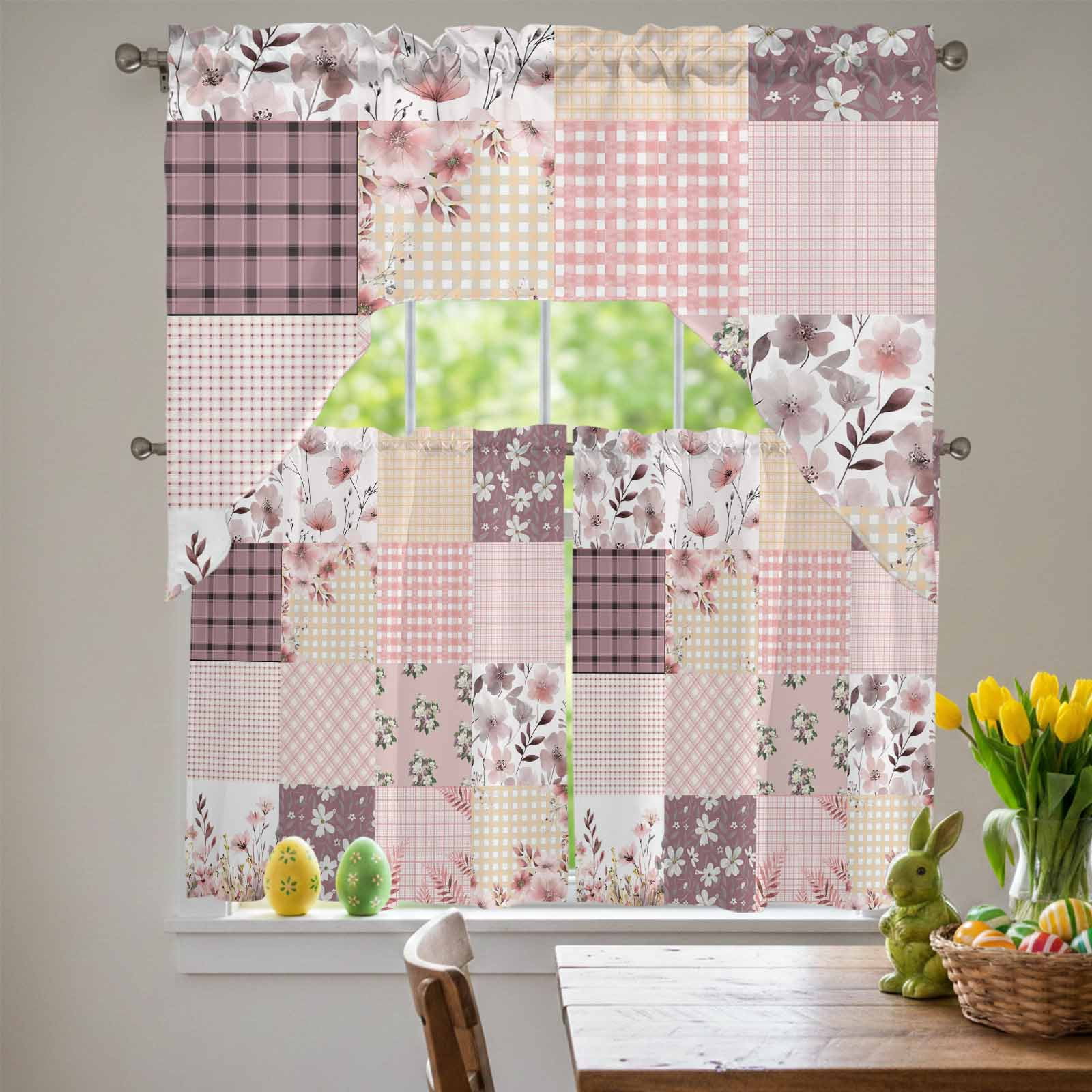 Bohemian Flower Patchwork Swag Curtains Valance & Tier Set, Spring ...