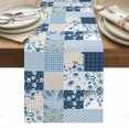 Bohemian Flower Patchwork Table Runner, Spring Vintage Blue Boho Floral ...