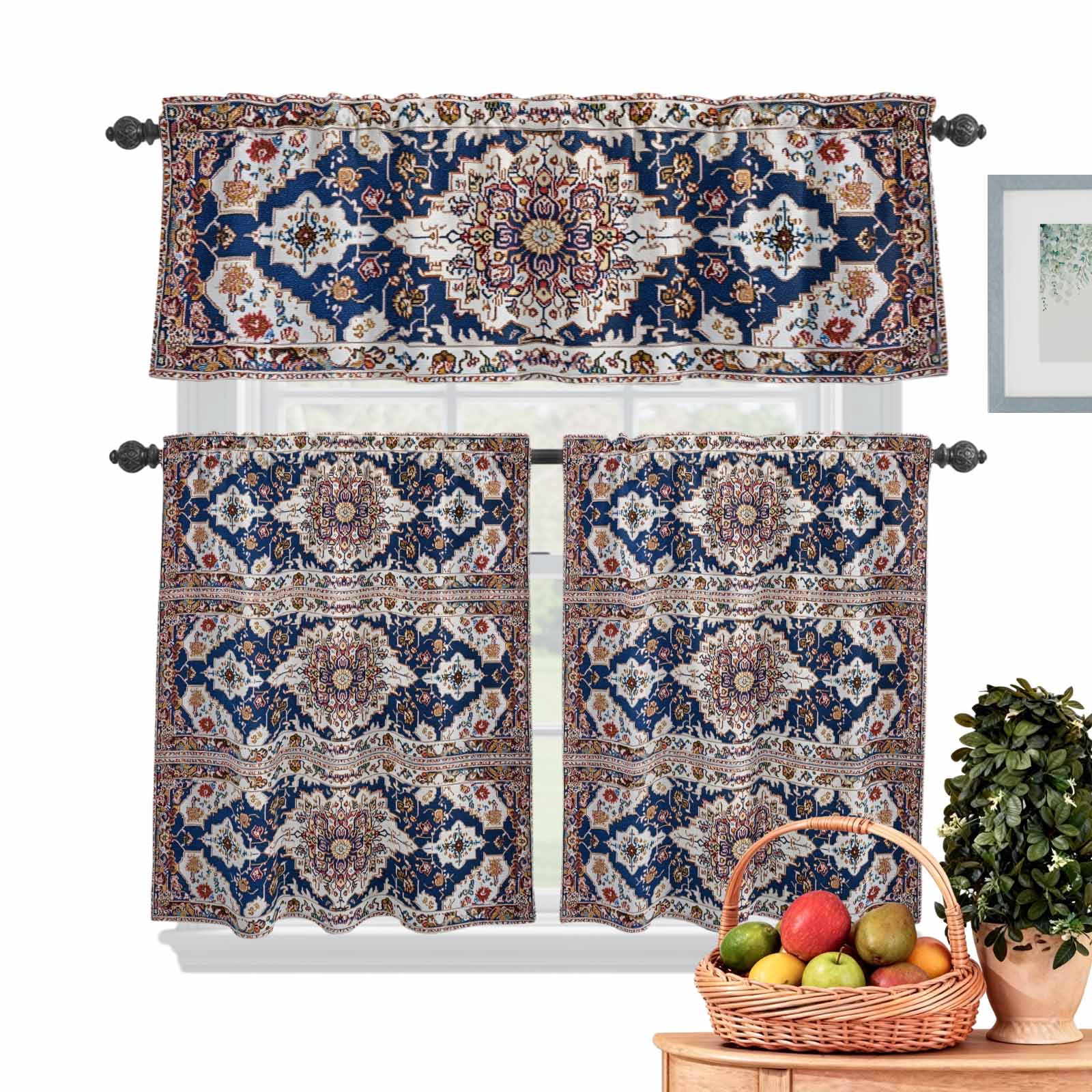 Bohemian Flower Pattern Kitchen Curtains Valances 3 Piece Set, Vintage ...