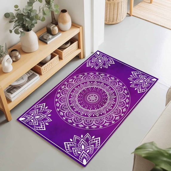 Bohemian Flower Purple Gradient Ethnic Style Rectangle Area Rug 2x3ft ...