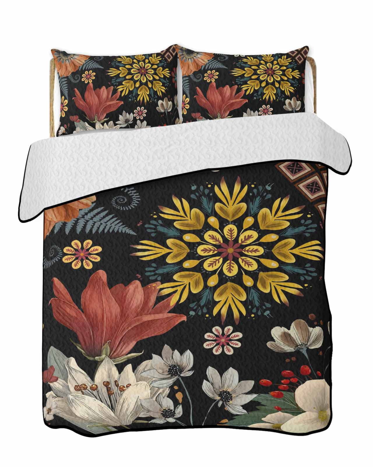 Bohemian Flower Quilts Bedding Set King Size Retro Yellow Red Beige ...