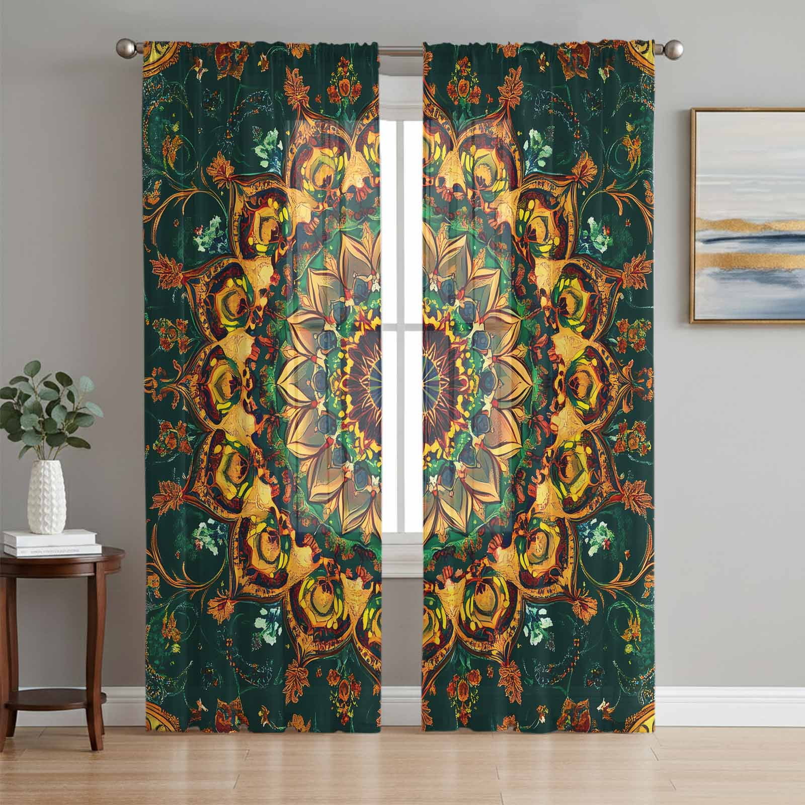 Bohemian Flower Sheer Curtains 72 Inch Length 2 Panels Set, Colorful ...