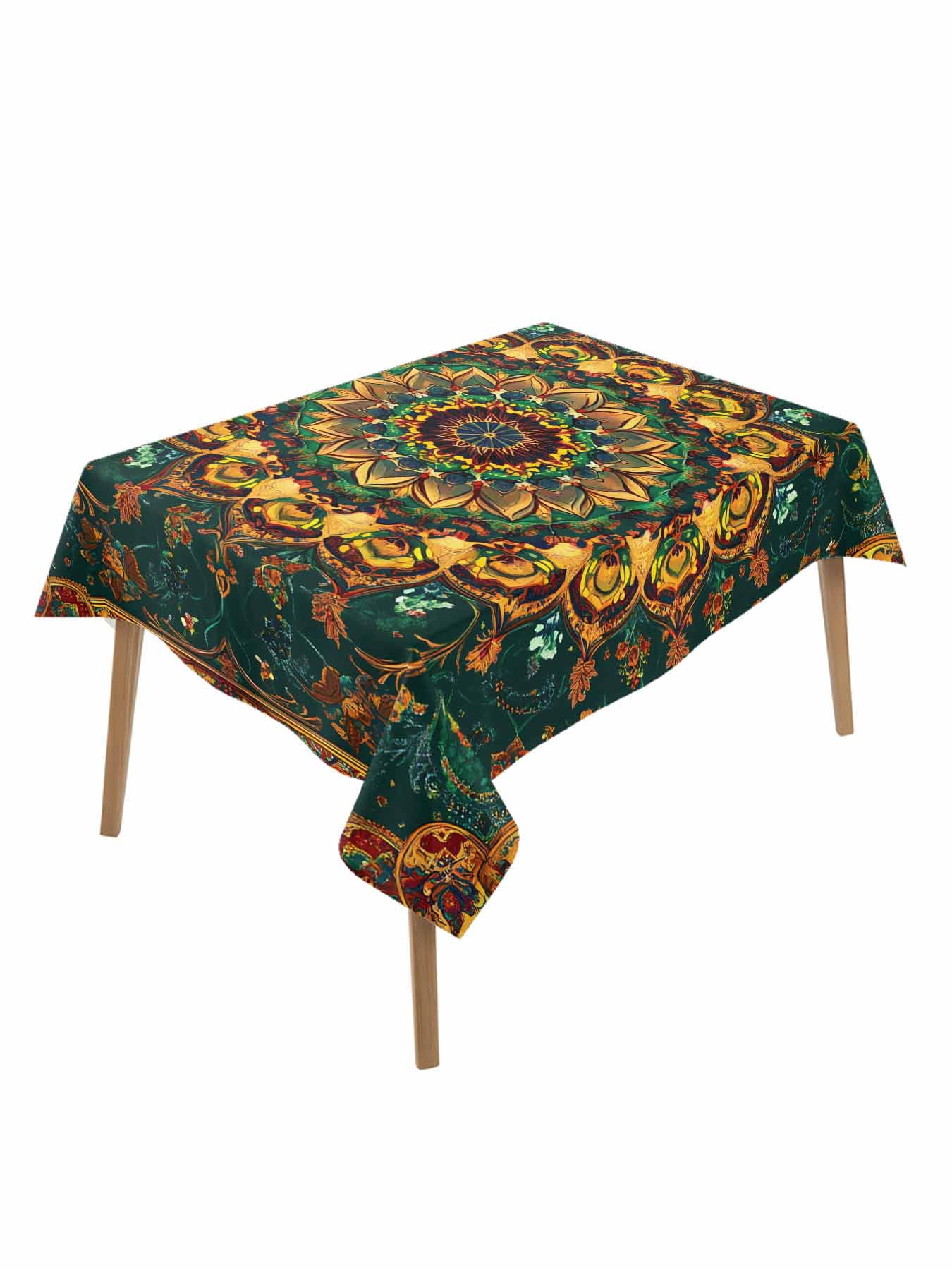 Bohemian Flower Table Cloth, Colorful Yellow Boho Rustic Tribal ...