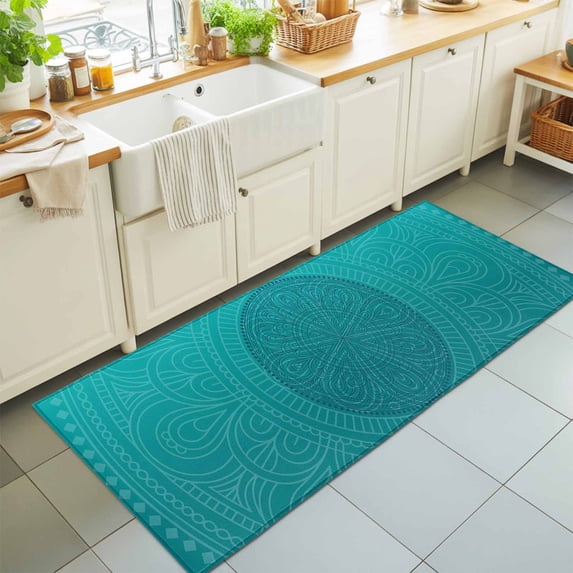 Bohemian Flower on Teal Green Rectangle Area Rug 2x6ft,Living Room Rug ...