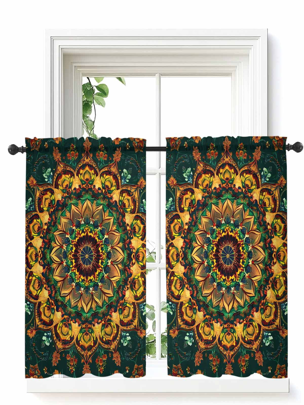 Bohemian Flower Tier Curtains 45 Inch Length,Sheer Curtains for Bedroom ...