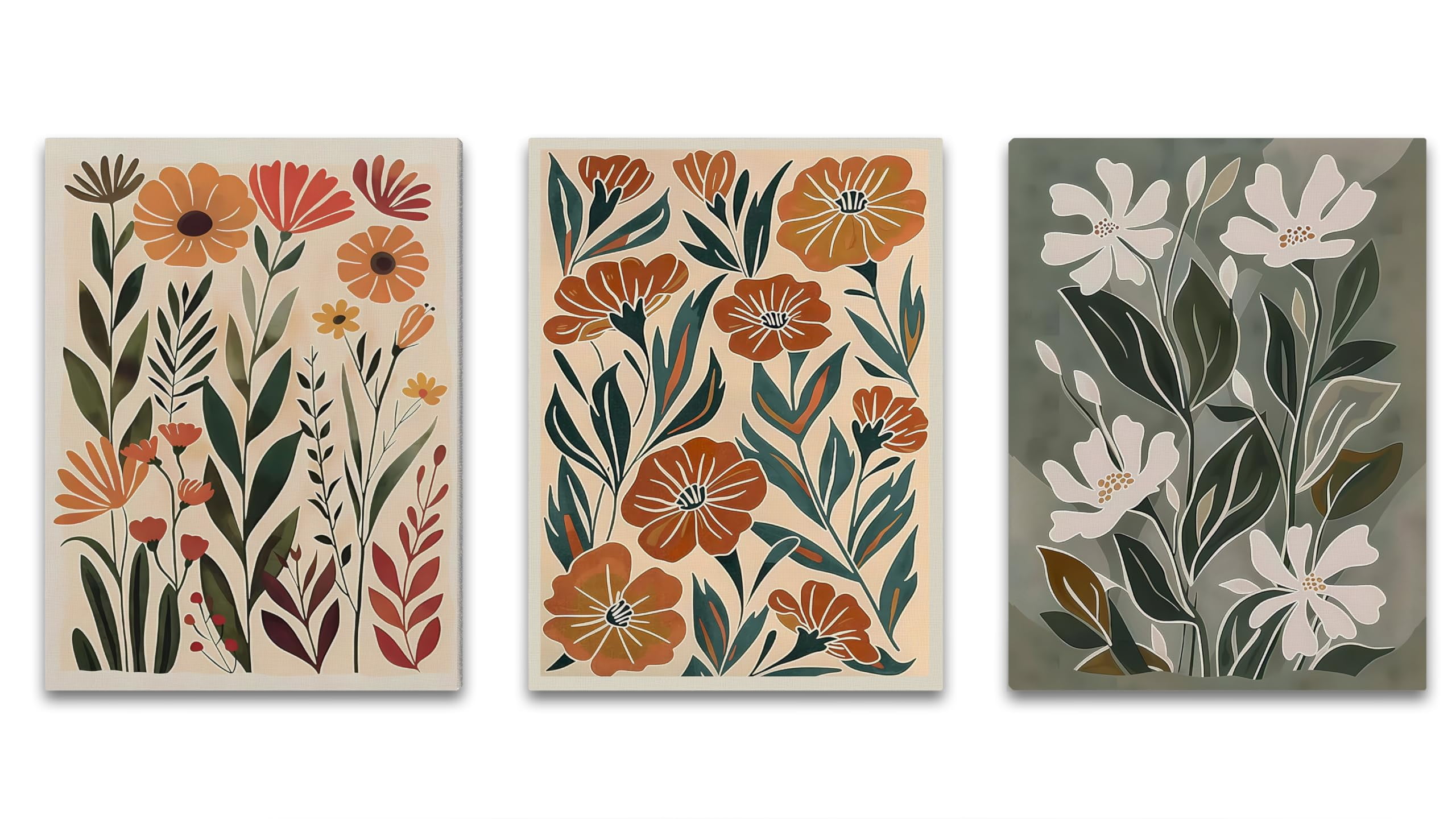 Bohemian Flower Wall Art 3-Piece Set, Living Room Modern Wildflower ...