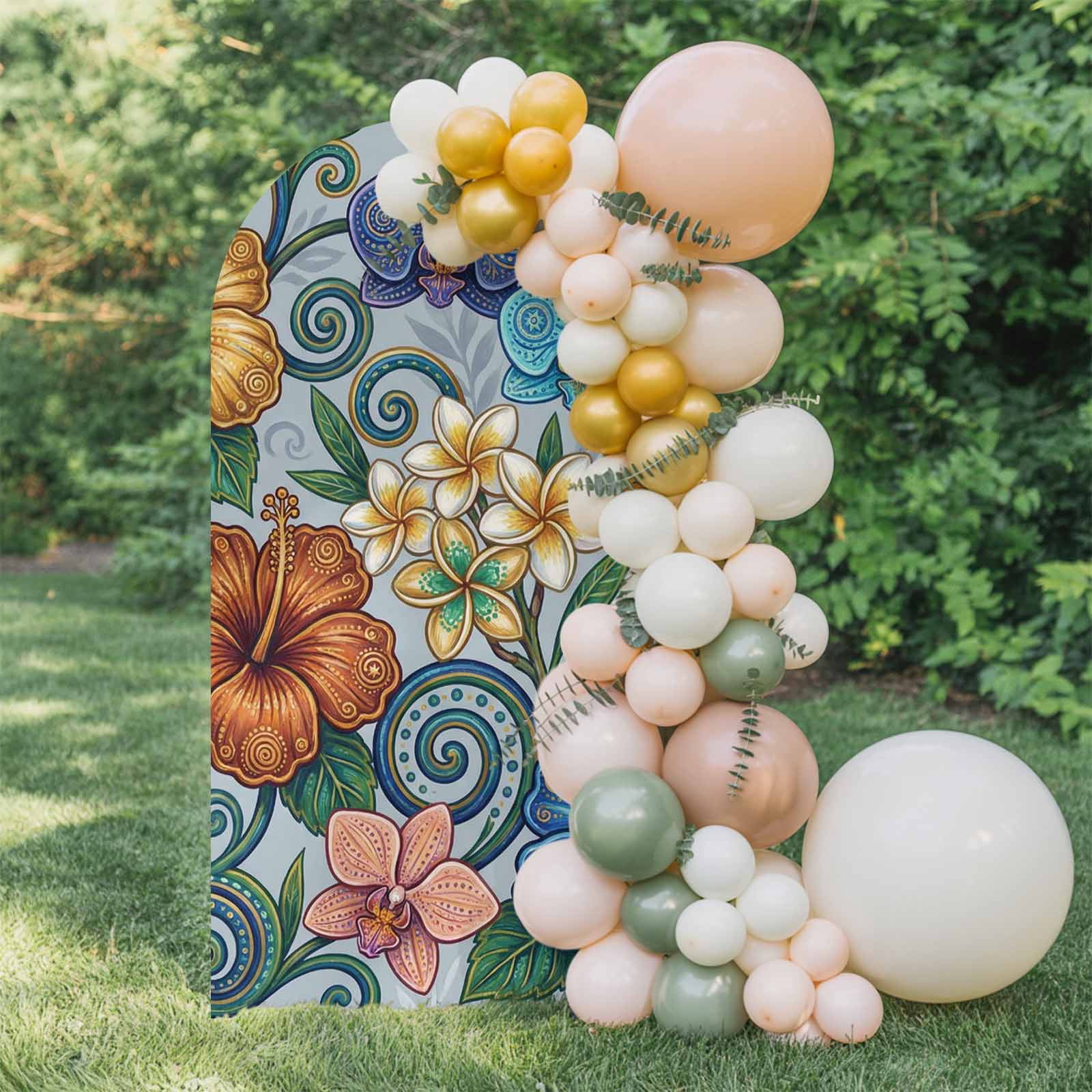 Bohemian Flowers Arch Backdrop Cover 6.6 FT, Retro Blue Gold Flower ...