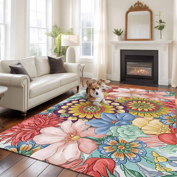 Bohemian Flowers Area Rugs 5x7 ft Vintage Colorful Floral Farmhouse ...