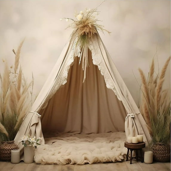 Bohemian Flowers Camp Tent Girls Birthday Party Cake Smash Portrait r ...