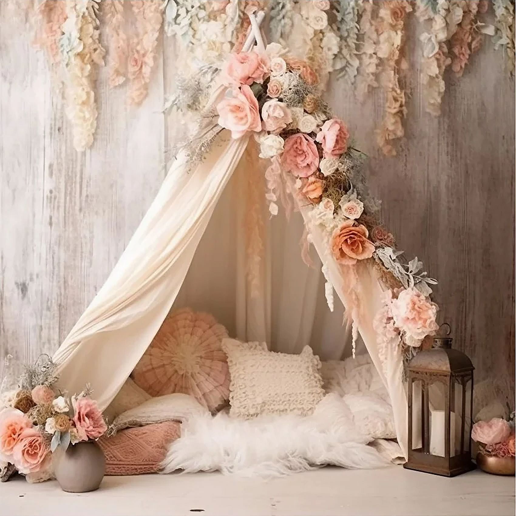 Bohemian Flowers Camp Tent Girls Birthday Party Cake Smash Portrait r ...