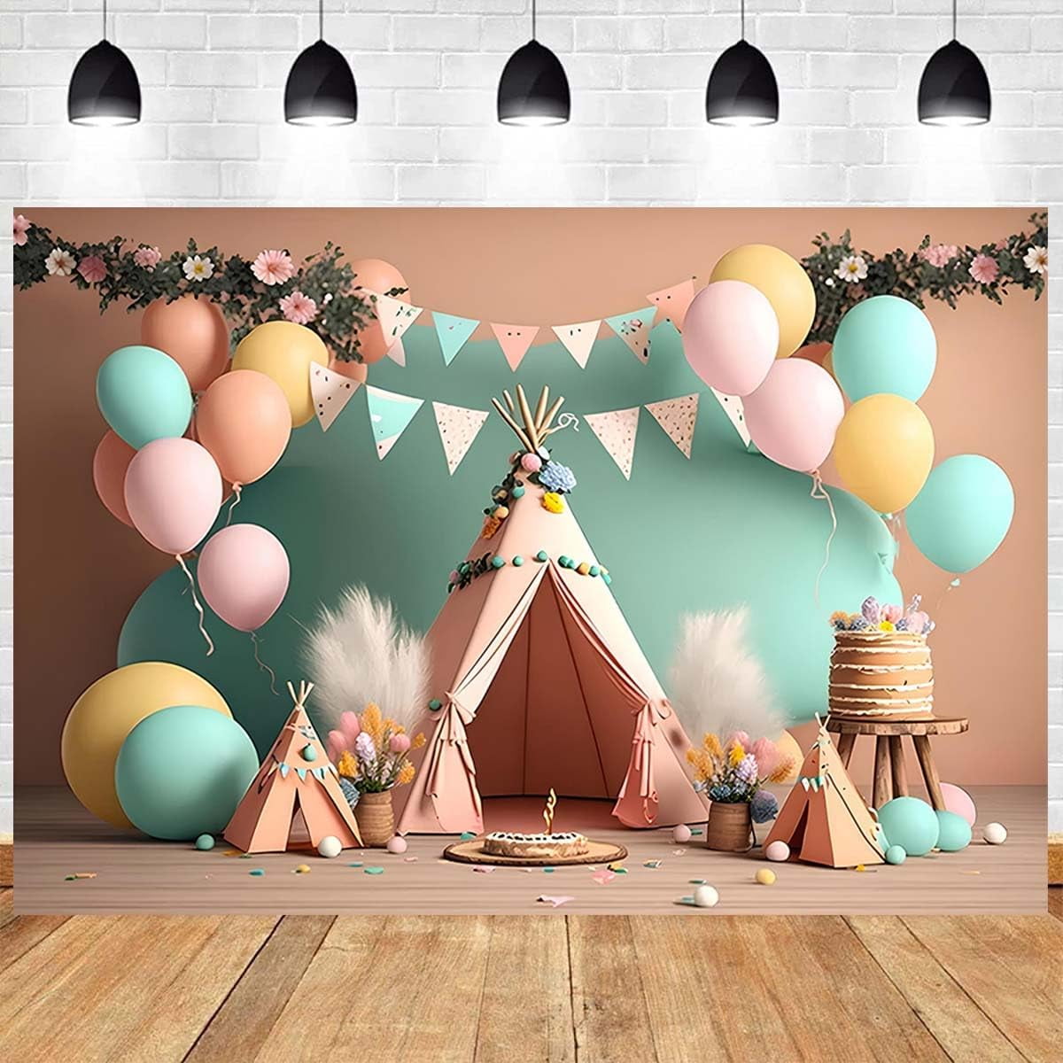 Bohemian Flowers Camp Tent Photography Background Tent Gift Balloon Children 1st Birthday Party ...