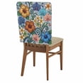 Bohemian Flowers Chair Back Covers Set of 4, Retro Blue Gold Flower ...