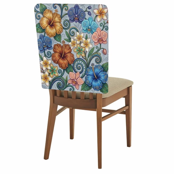 Bohemian Flowers Chair Back Covers Set of 4, Retro Blue Gold Flower ...
