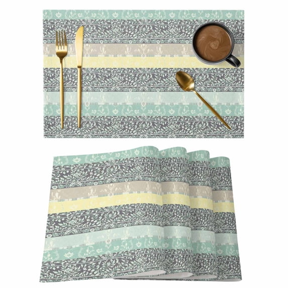 Bohemian Flowers Cotton Linen Placemats Set of 12, Retro Ethnic ...