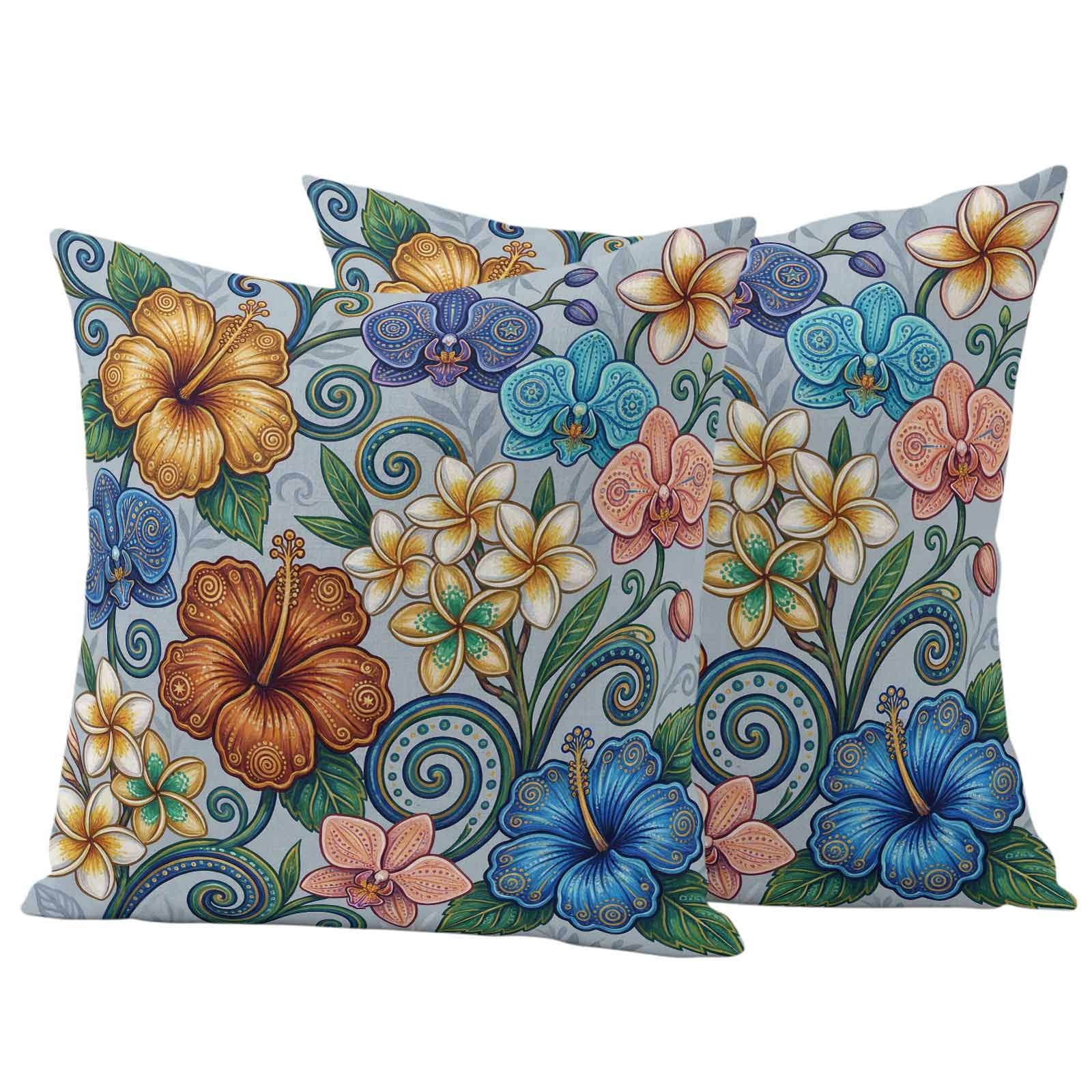 Bohemian Flowers Outdoor Pillow Covers Set of 2 Retro Blue Gold Flower ...