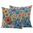 Bohemian Flowers Outdoor Pillow Covers Set of 2 Retro Blue Gold Flower ...