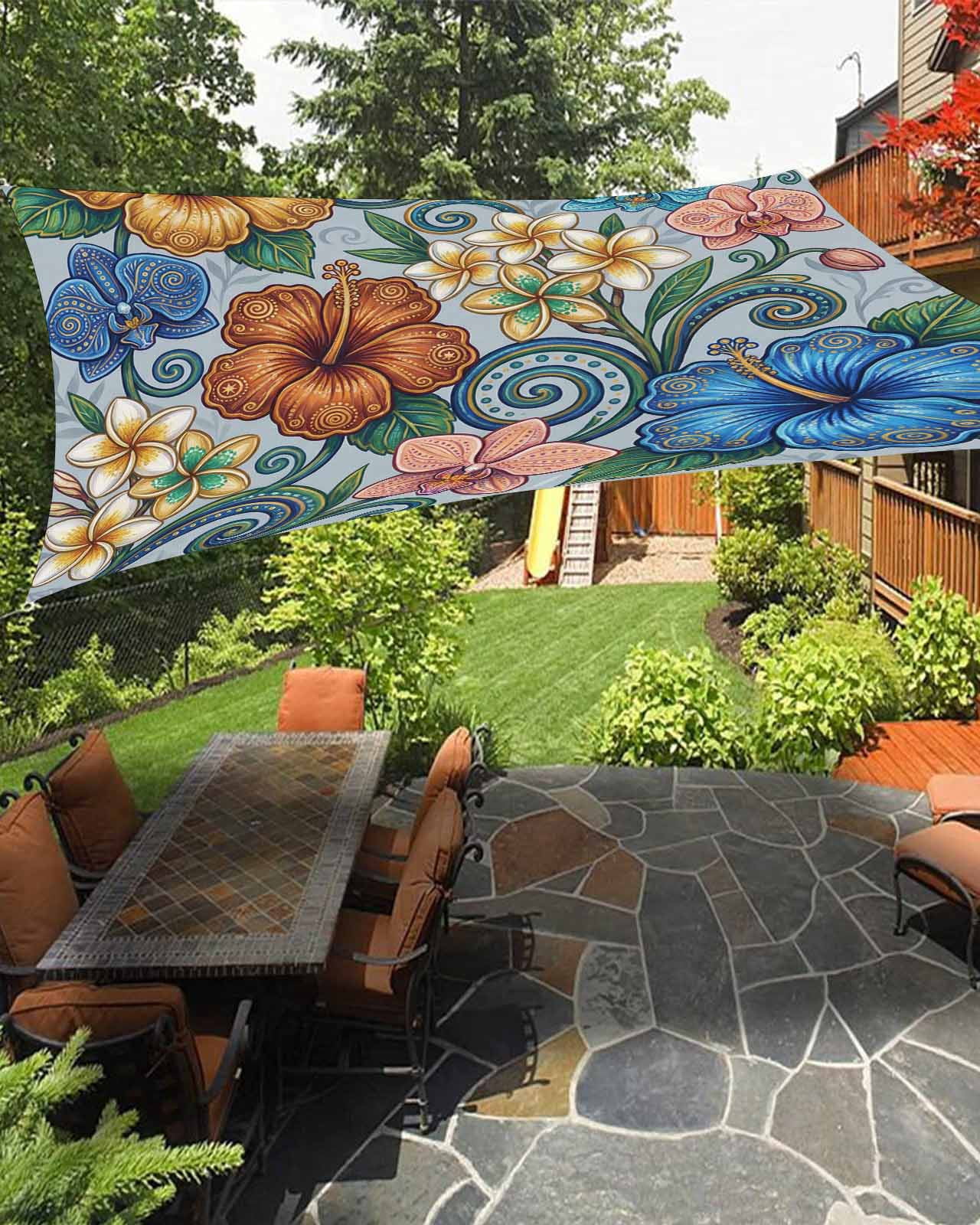 Bohemian Flowers Sun Shade Sail 8'X10' Retro Blue Gold Flower Green ...