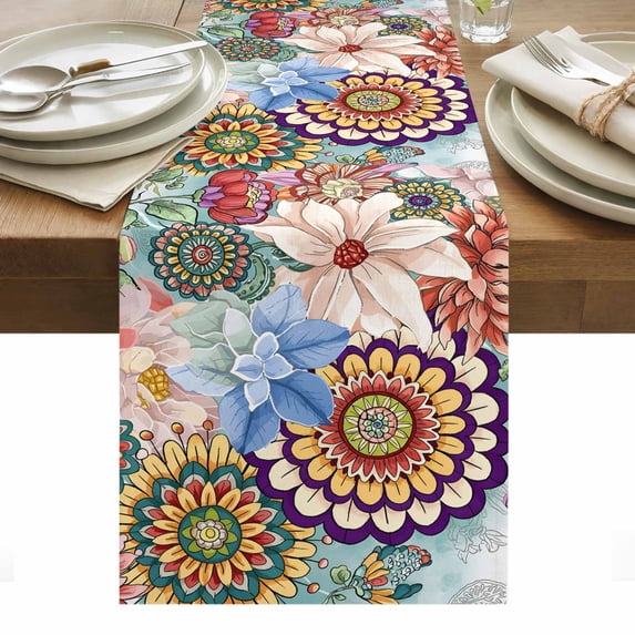 Bohemian Flowers Table Runner 13 x 72 Inch, Vintage Colorful Floral ...