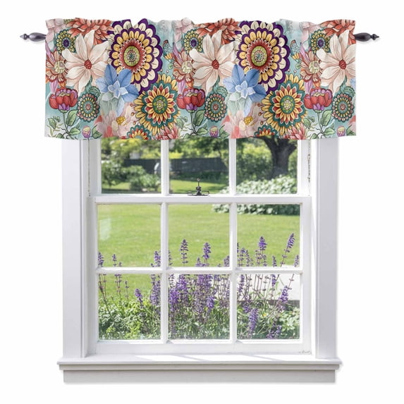 Bohemian Flowers Valances for Windows, Vintage Colorful Floral Rod ...