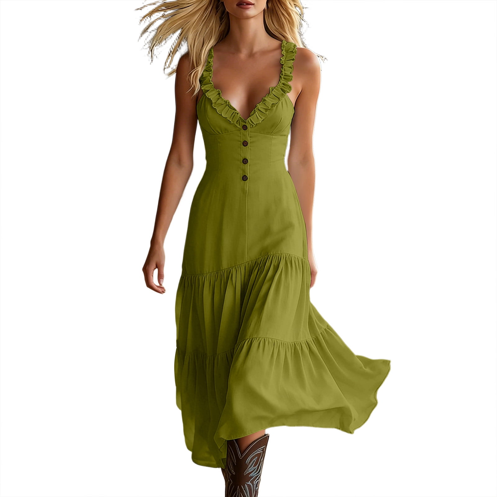 Bohemian Flowy Linen Dress for Women Summer Sexy Deep V Sleeveless ...