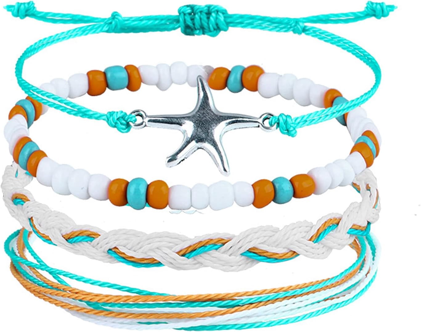 Bohemian Friendship Bracelet Set Beach Waterproof String Ocean Surfer Beaded Jewelry Adjustable ...