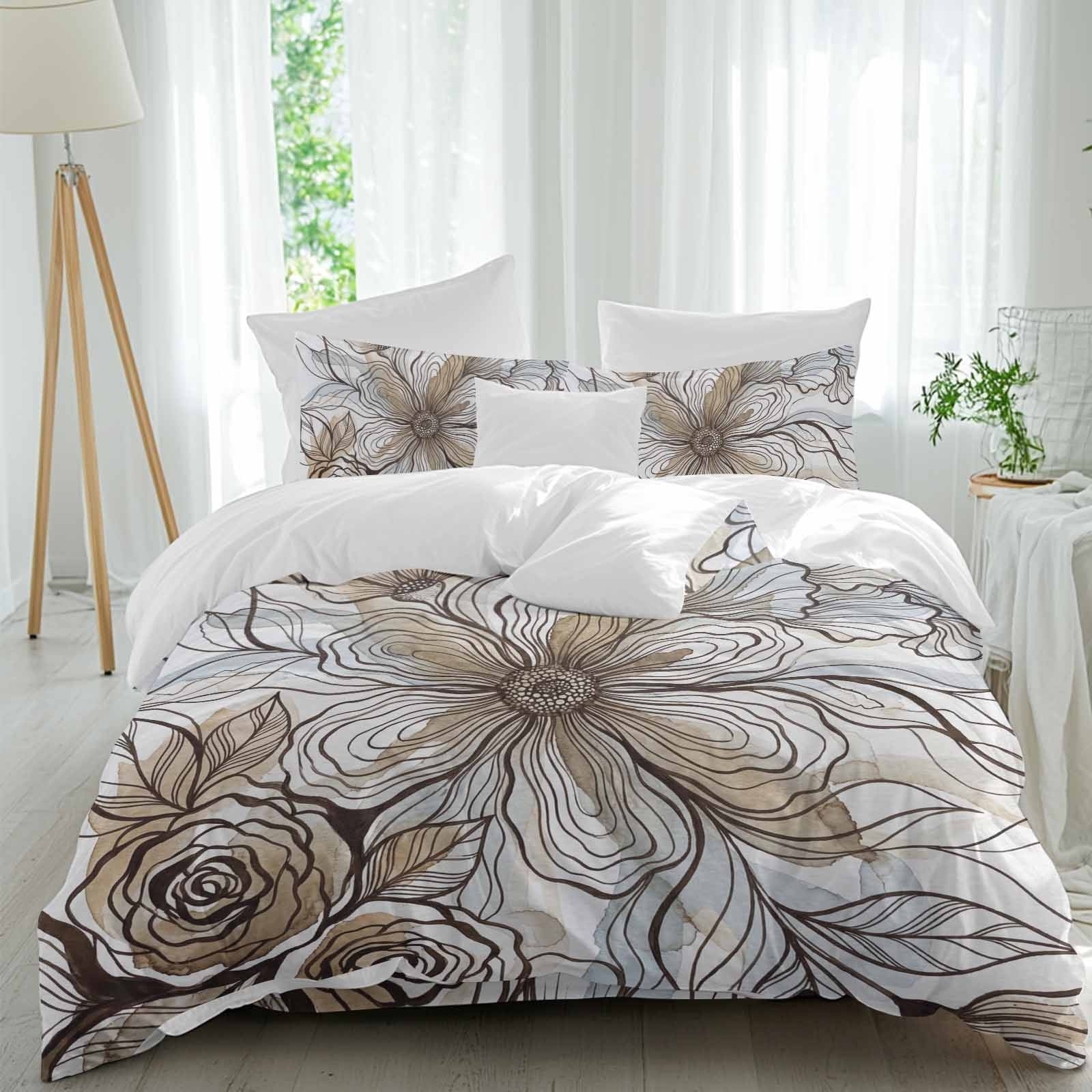 Bohemian Full Duvet Cover Set, Traditional Ethic Texture Mystic Flowers ...